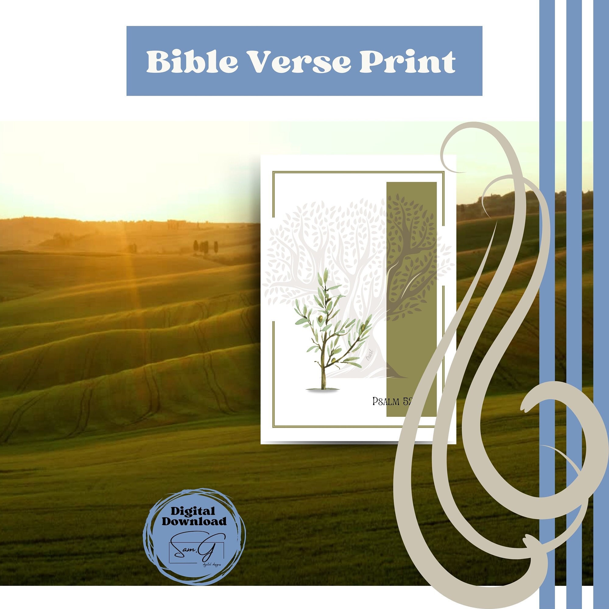 Olive Tree, Sage Green Wall Art, Bible Verse Digital Print, Printable ...