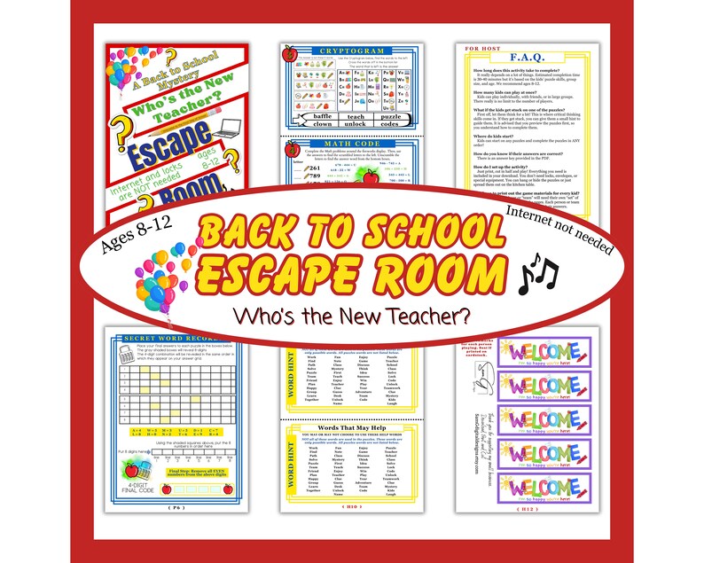 Escape Room First Day of School Escape Room Kit Printable Back to ...