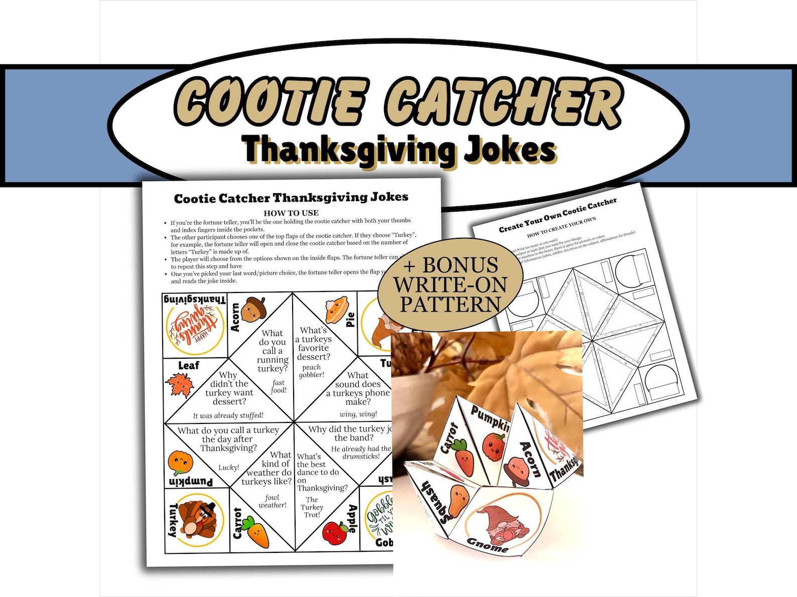 Cootie Catcher, Thanksgiving Jokes, Paper Fortune Teller, Printable ...
