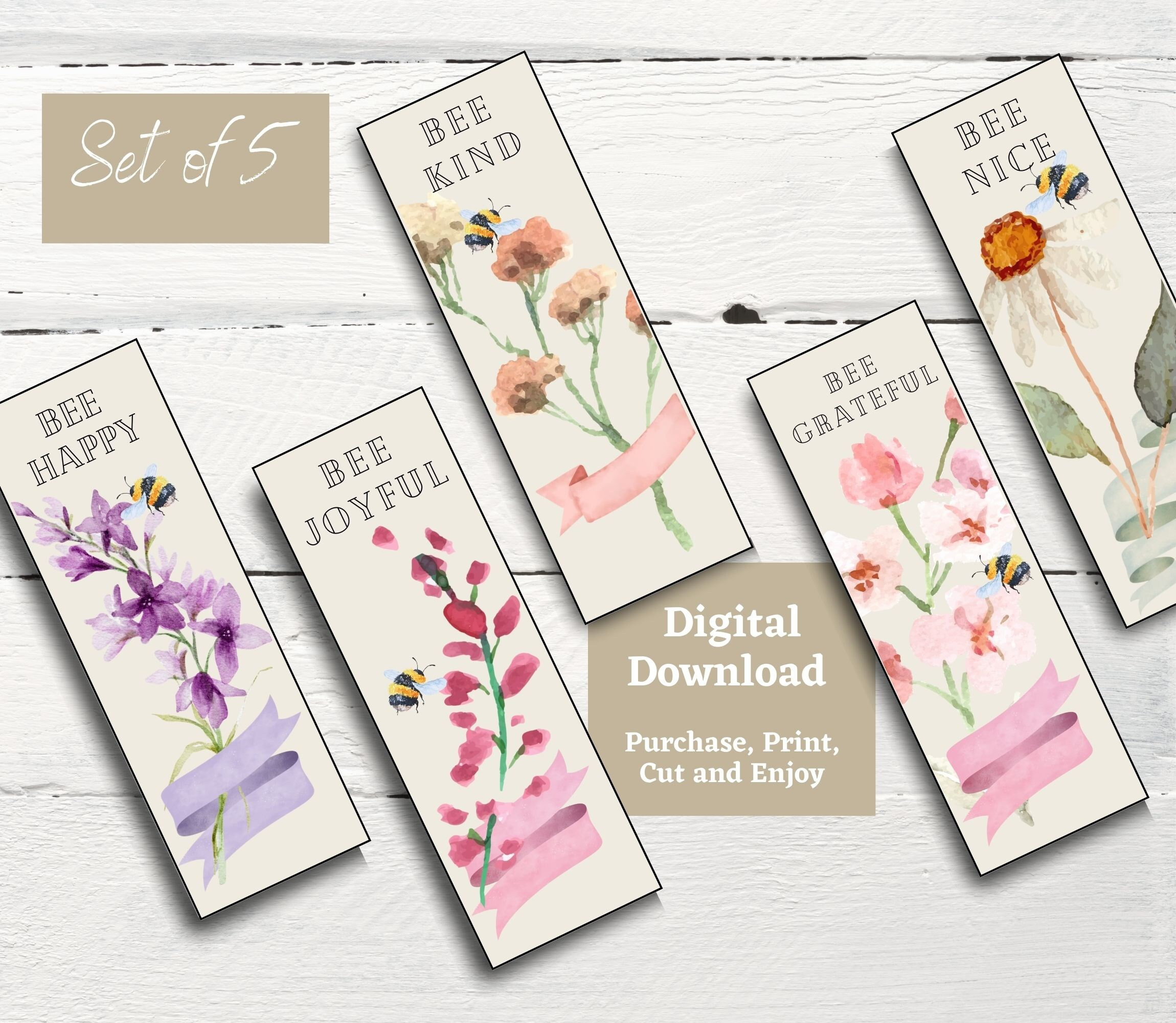 Printable Bookmarks, Unique Bookmarks, Bookmark Set, Floral Bookmark ...