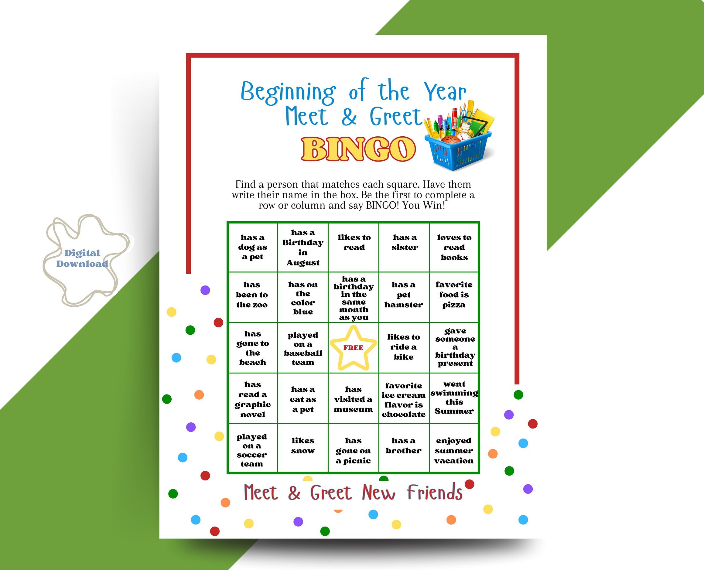 Back to School Bingo, Printable Bingo First Day of School, Find the ...