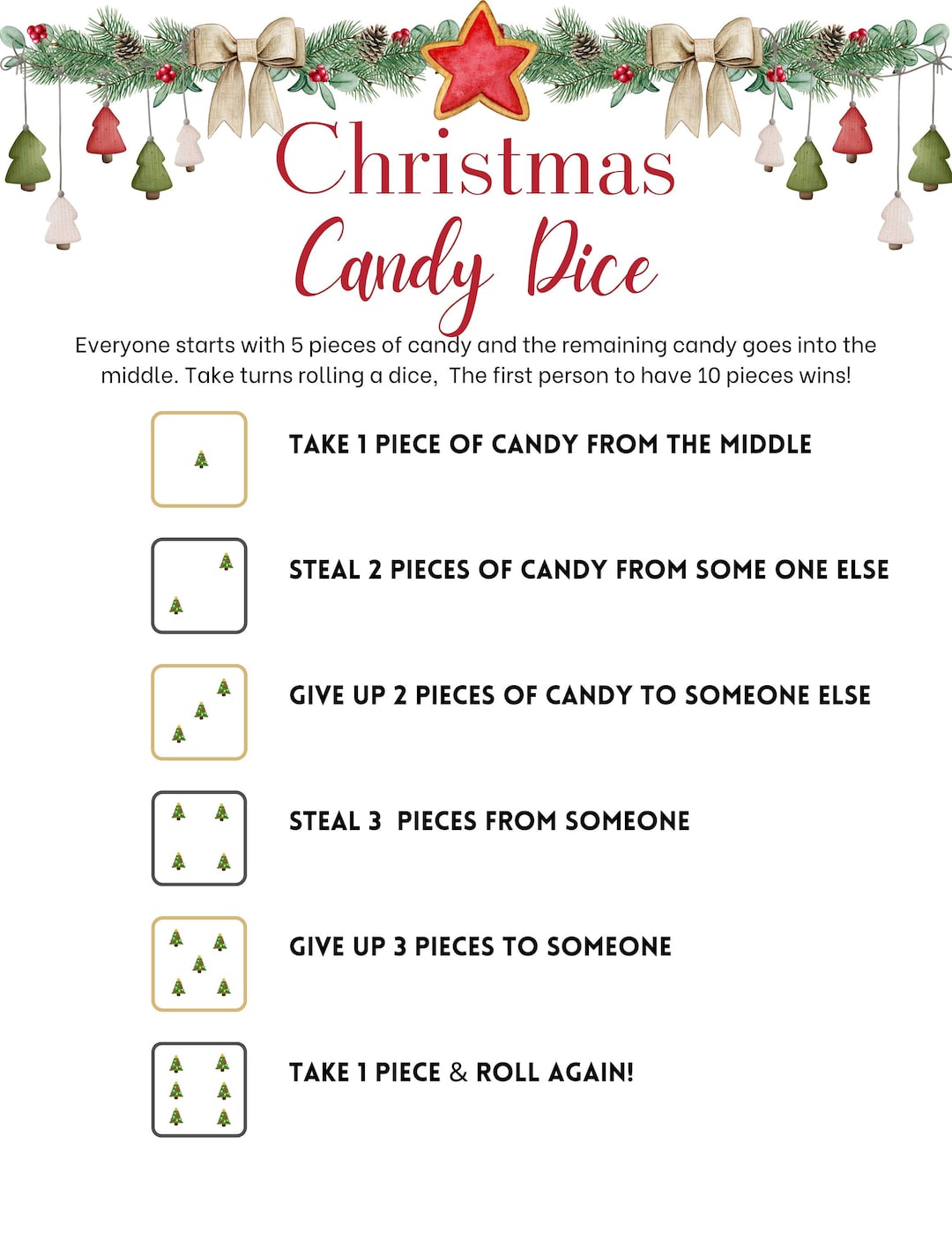 Christmas Dice Game, Candy Dice Game Fun Family Activity, Friends Game ...