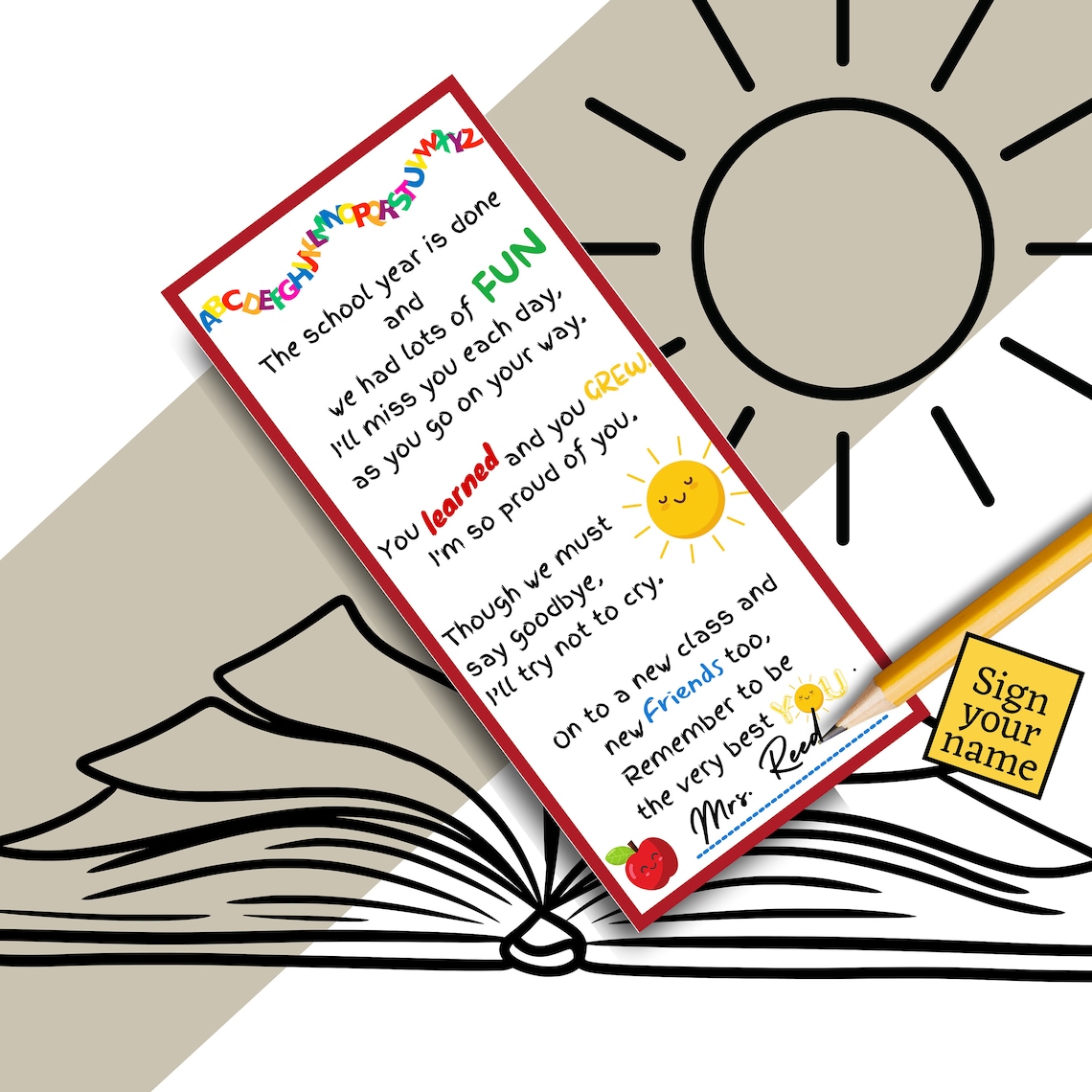 End of the Year Printable Bookmarks for Beginning Readers From Teacher ...