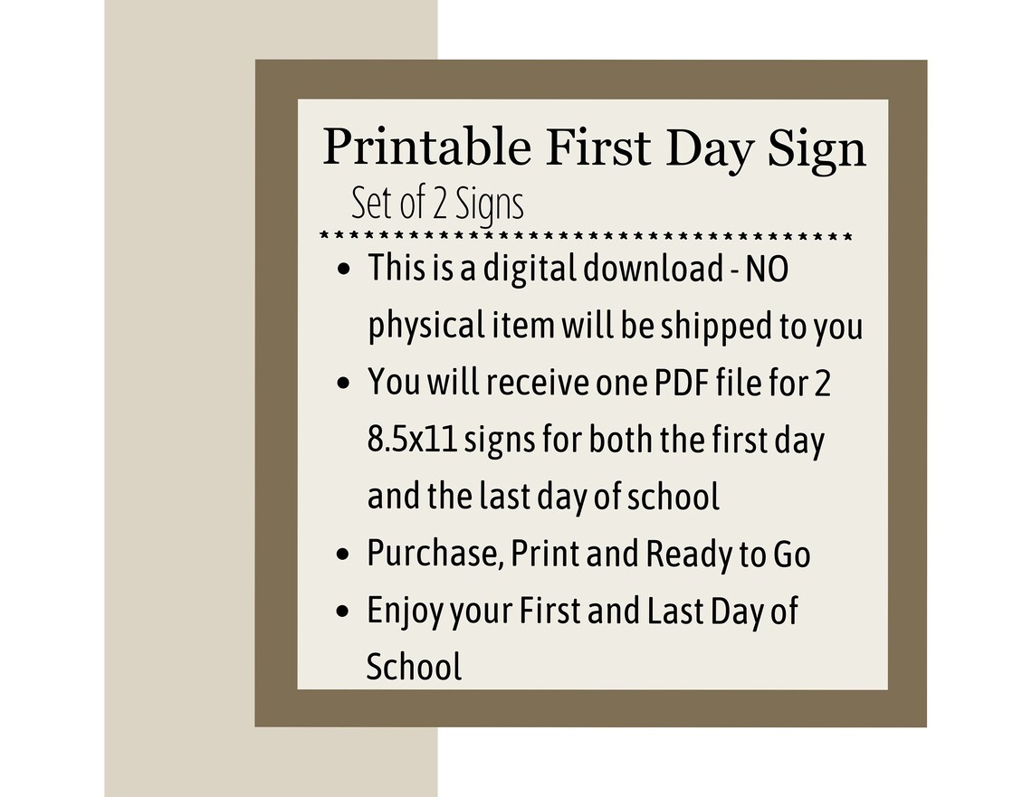 First Day of School Sign Printable, First Day Last Day of School Sign ...