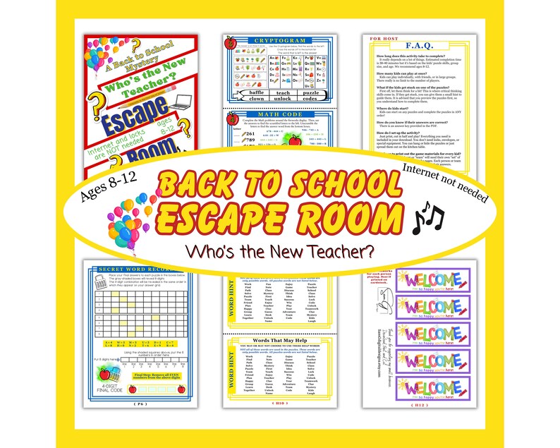 Back to School Escape Room for Kids Printable Escape Room Kit First Day ...