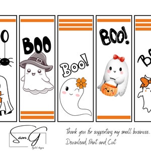 Printable Bookmark Halloween Cute Ghost, Trick-or-treat Gift, Digital ...