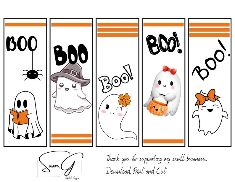 Printable Bookmark Halloween Cute Ghost, Trick-or-treat Gift, Digital ...