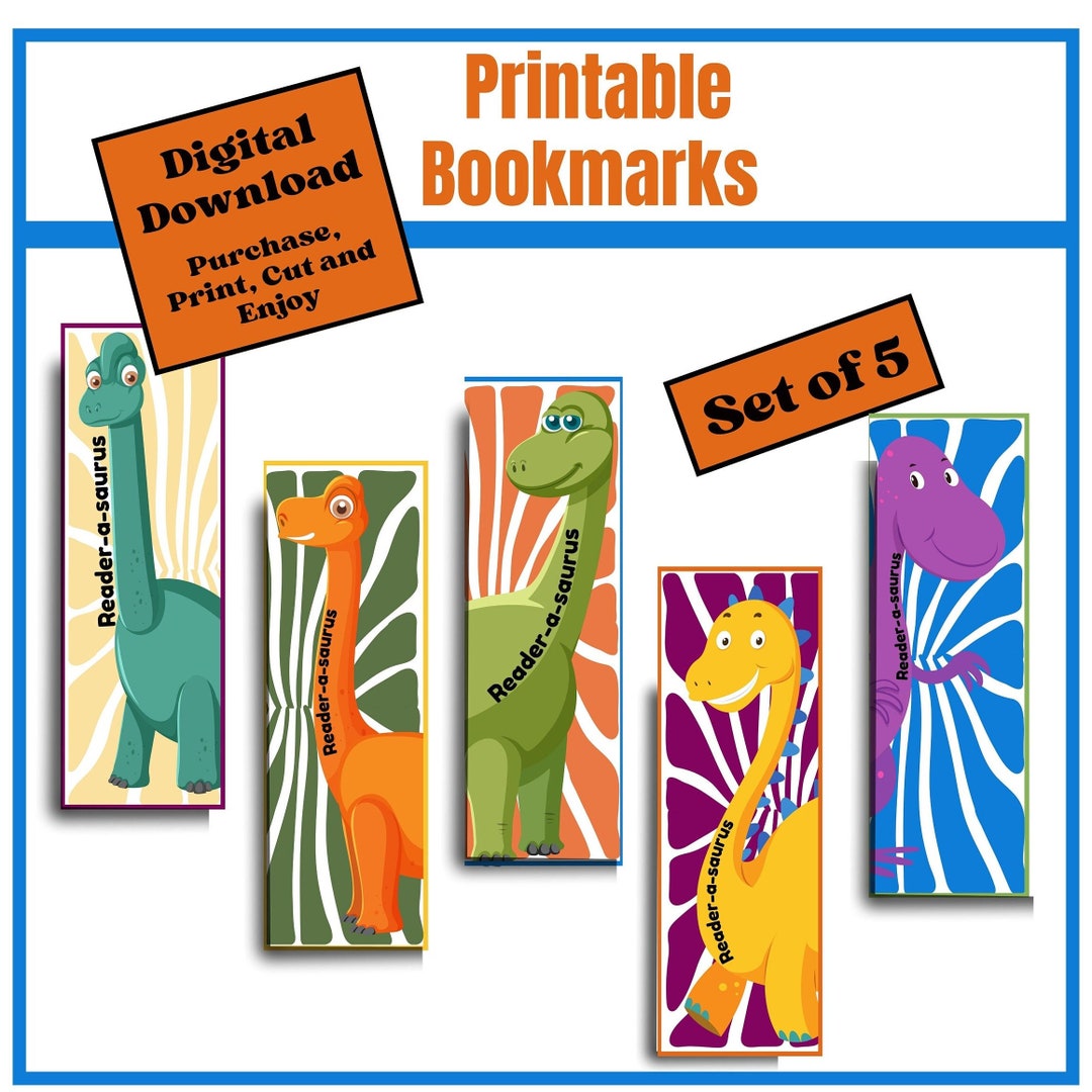 Printable Bookmark Set | Set of 5 | Kids Dinosaur Bookmark Gift ...