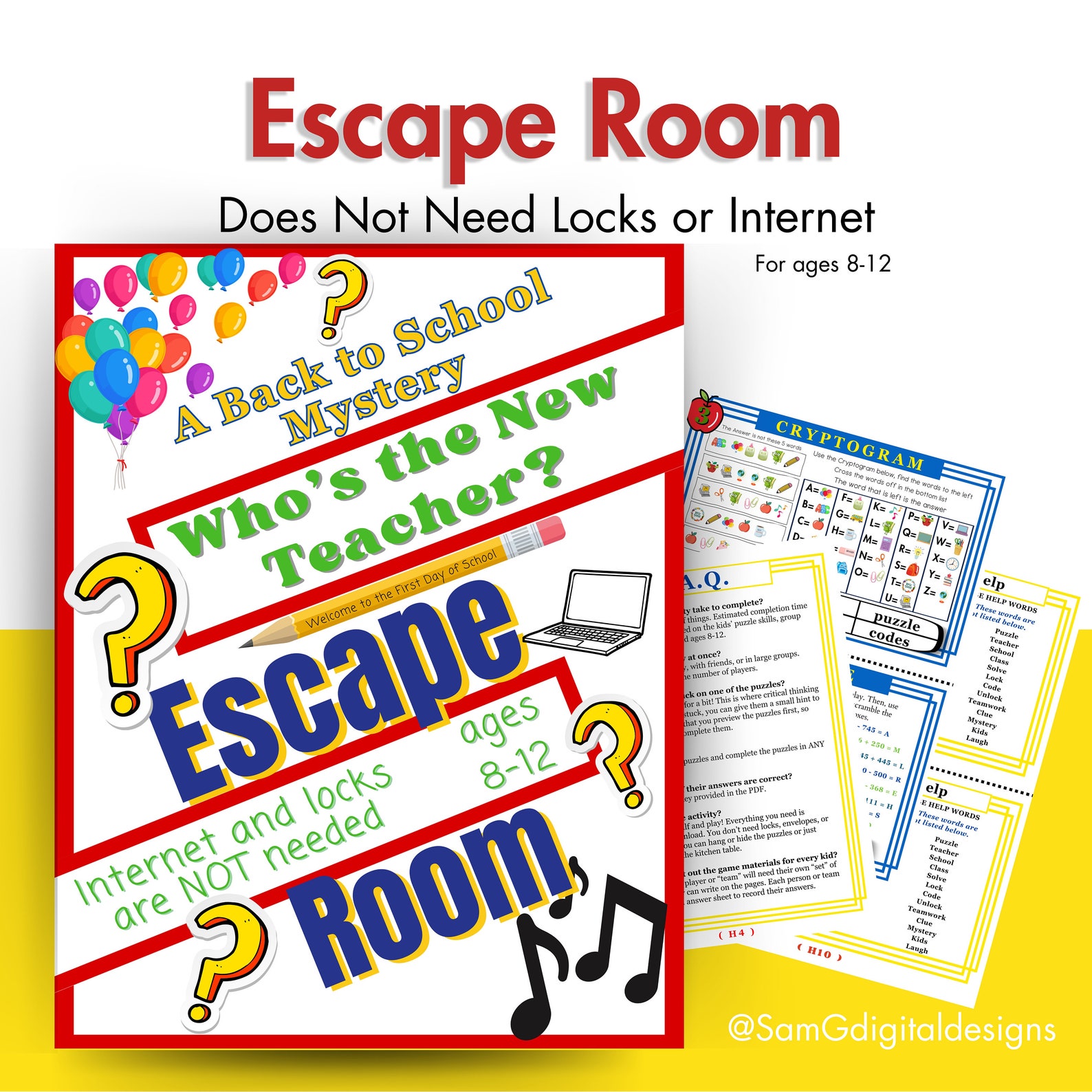 Escape Room First Day of School Escape Room Kit Printable Back to ...