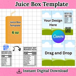 Juice Box Label Template Editable Canva Juice Label Printable Drink Box ...