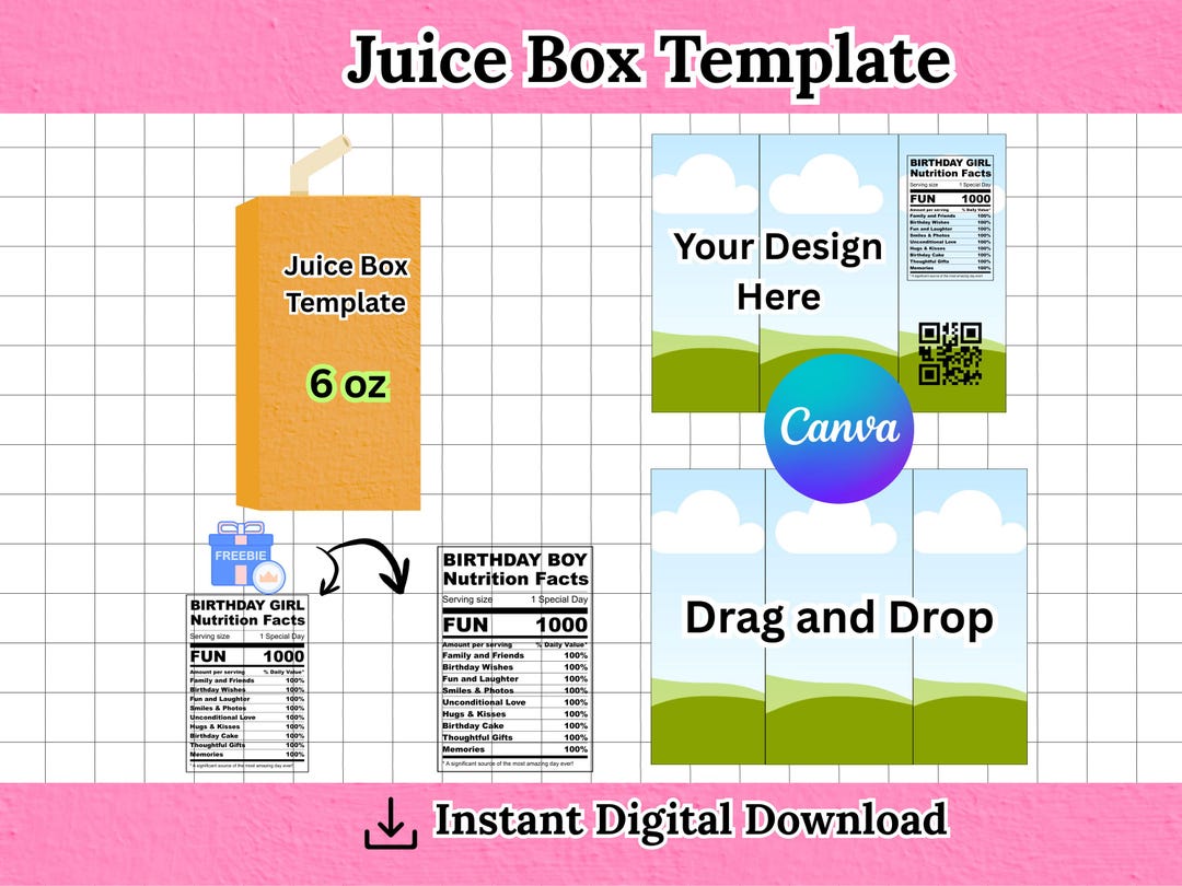 Editable Juice Box Label Template, Canva Printable (digital Download ...