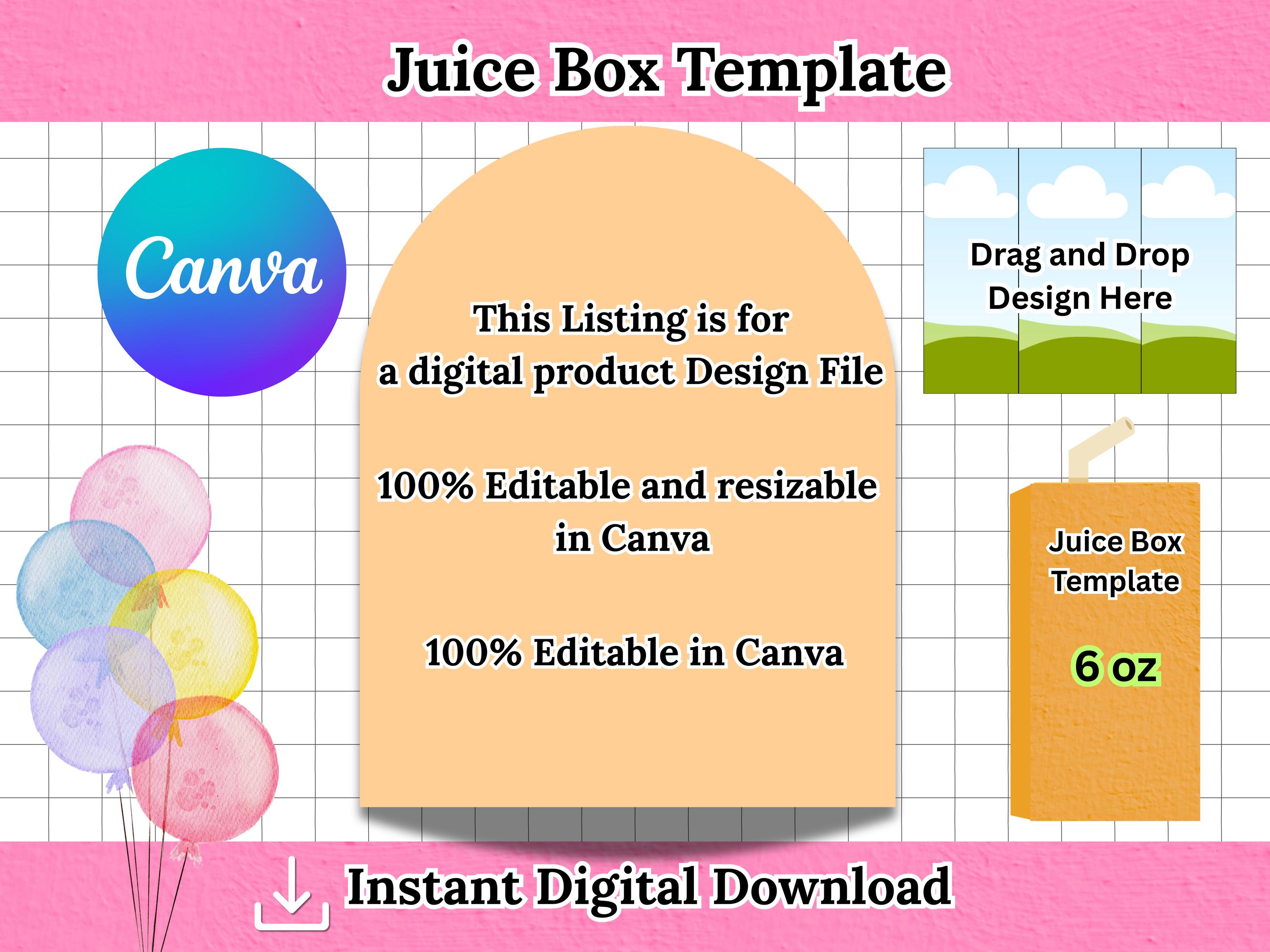 Juice Box Label Template Editable Canva Juice Label Printable Drink Box ...