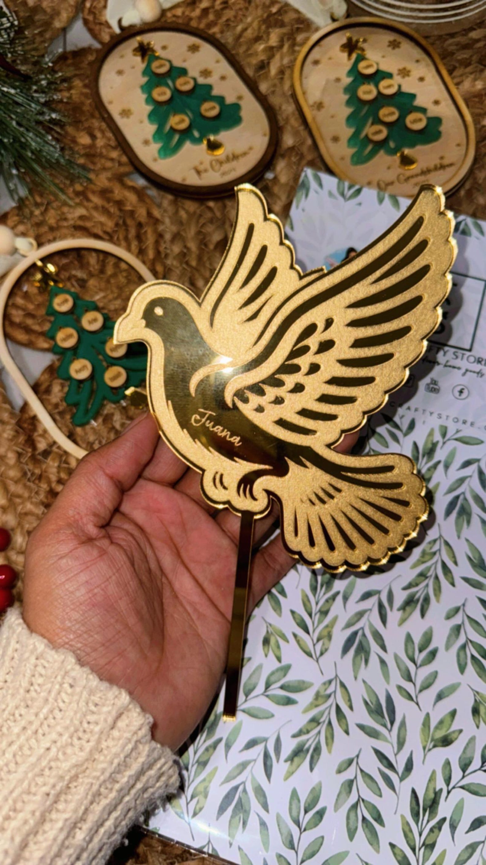 Dove Cake Topper, Baptism Cake Topper, Acrylic Cake Topper, Gold Cake ...