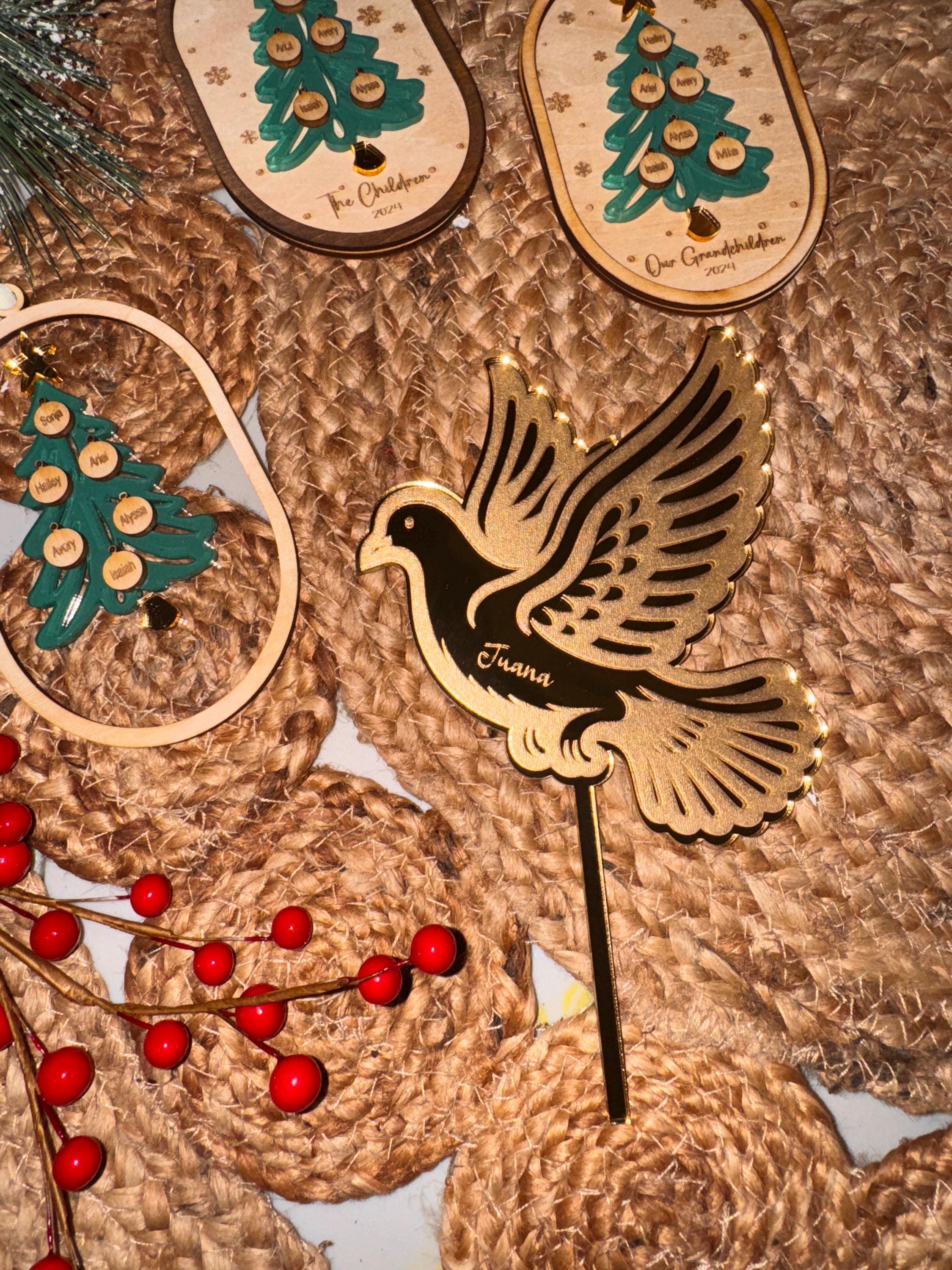 Dove Cake Topper, Baptism Cake Topper, Acrylic Cake Topper, Gold Cake ...