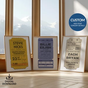 Digital Custom Concert Ticket Poster, Set of 3 Personalized Retro ...