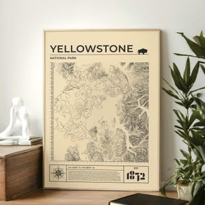 Digital Yellowstone Poster National Park Map, Contour Topography Print ...