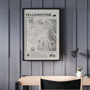 Digital Yellowstone Poster National Park Map, Contour Topography Print ...
