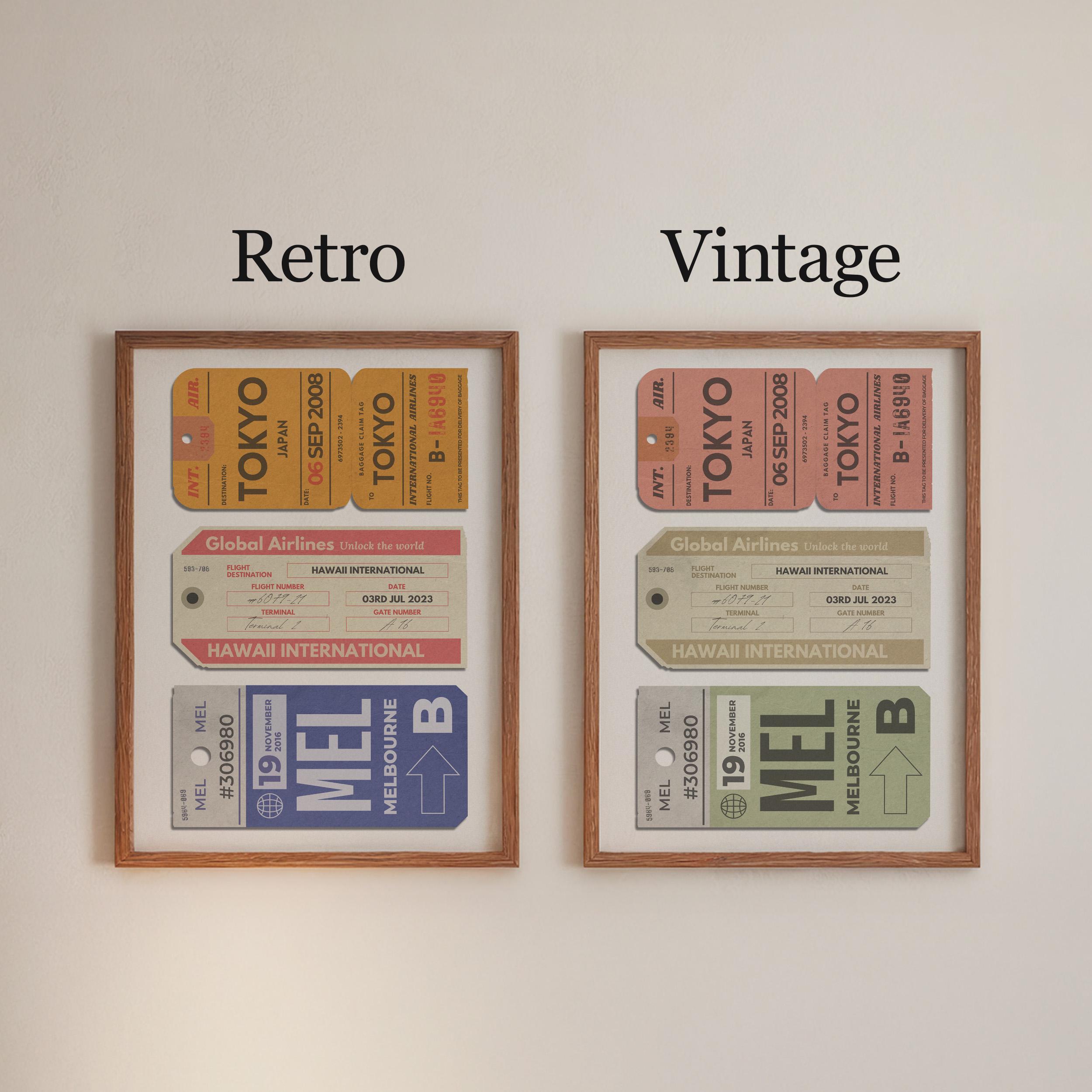 Digital Custom Luggage Tags Poster, Vintage Set of 3 Wall Art Tag Print ...