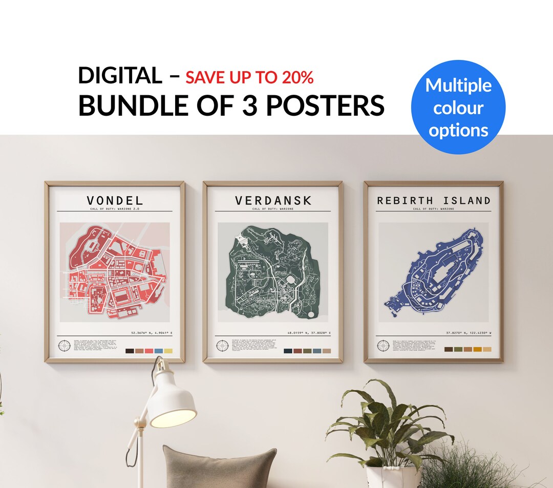 Digital Call of Duty Warzone Map Poster Bundle / Colourful Gaming Decor ...