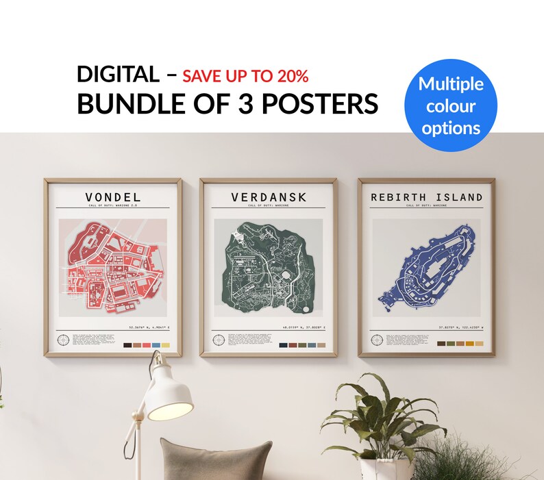 Digital Call of Duty Warzone Map Poster Bundle / Colourful Gaming Decor ...