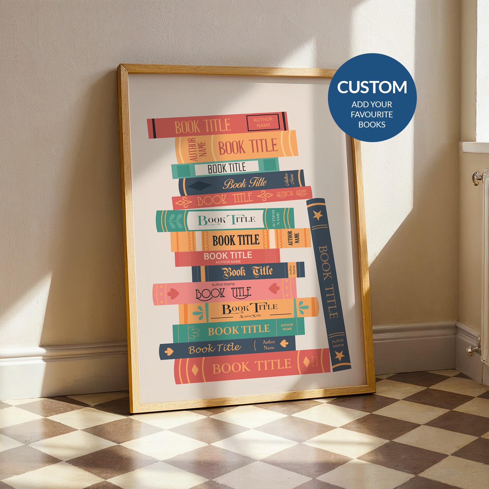 Custom Book Stack Poster, Personalized Spine Print, Literary Lover Gift ...