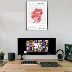 Digital GTA V Los Santos Map Poster, Grand Theft Auto Art Decor, Video ...