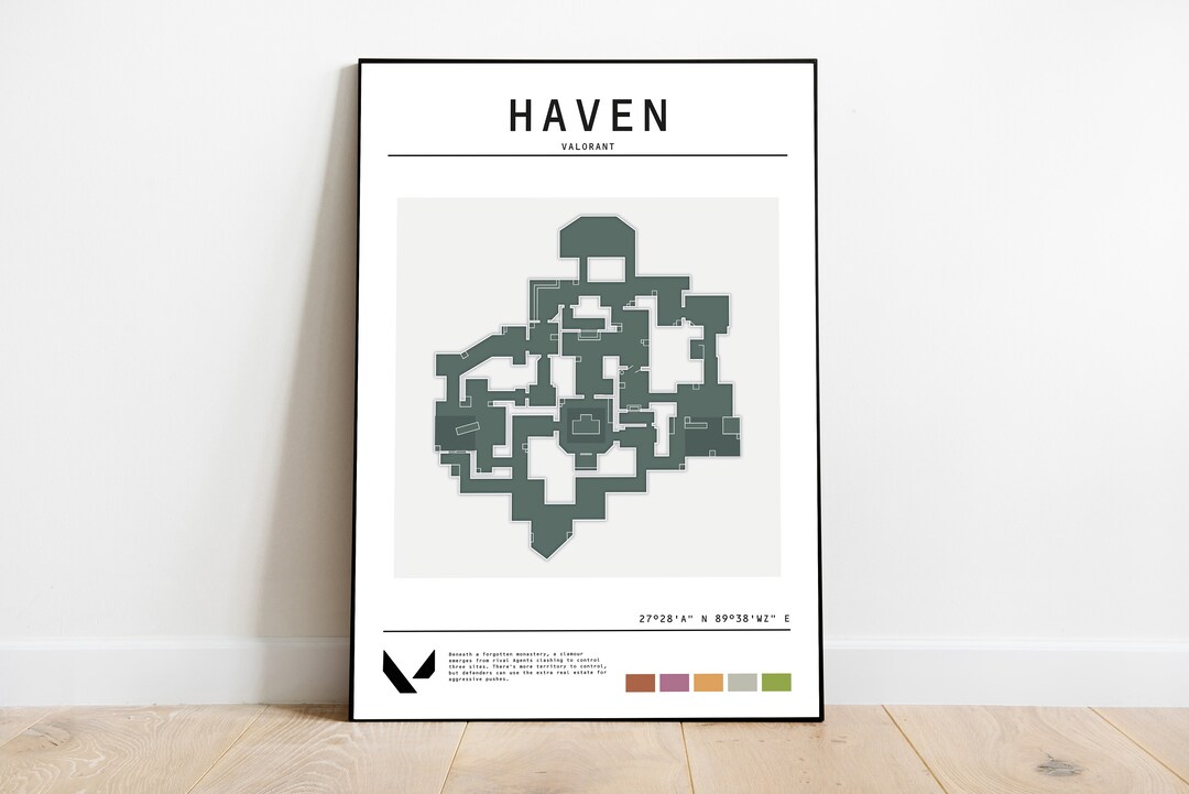 Valorant Haven Map Poster, Video Game Decor Print, Minimal Gamer Wall ...