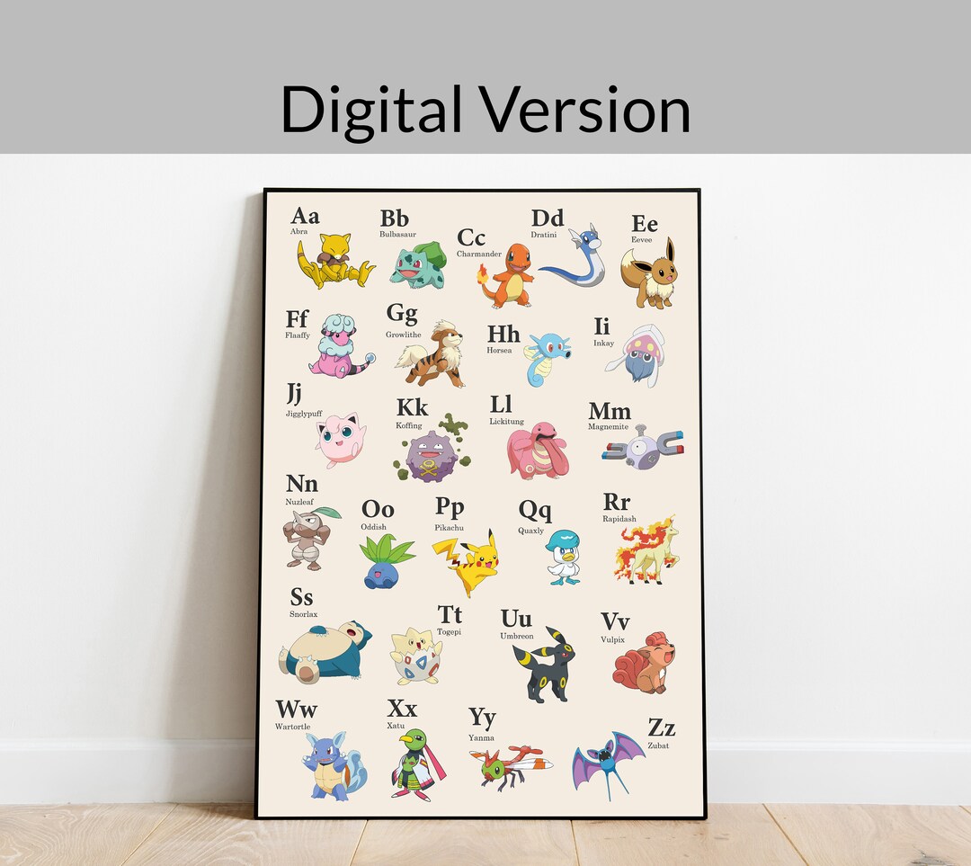 Digital Pokémon Alphabet Poster, Educational Classroom Print, Wall Art ...