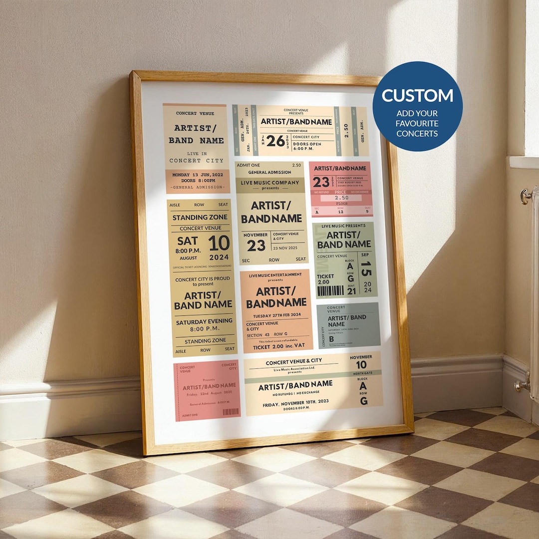 Custom Concert Ticket Stub Poster, Personalized Memory Art, Birthday ...