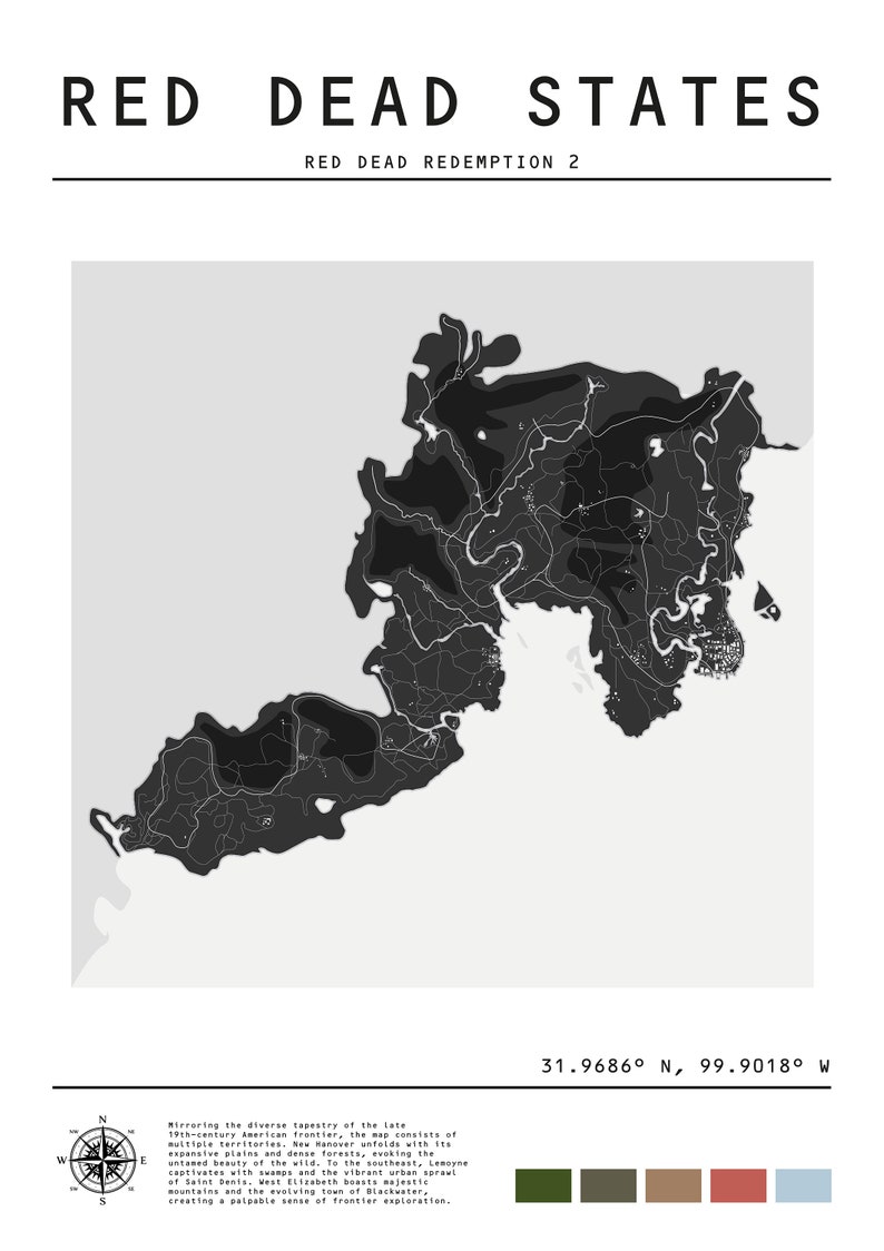 Cartel del mapa de Red Dead Redemption decoración colorida de - Etsy México