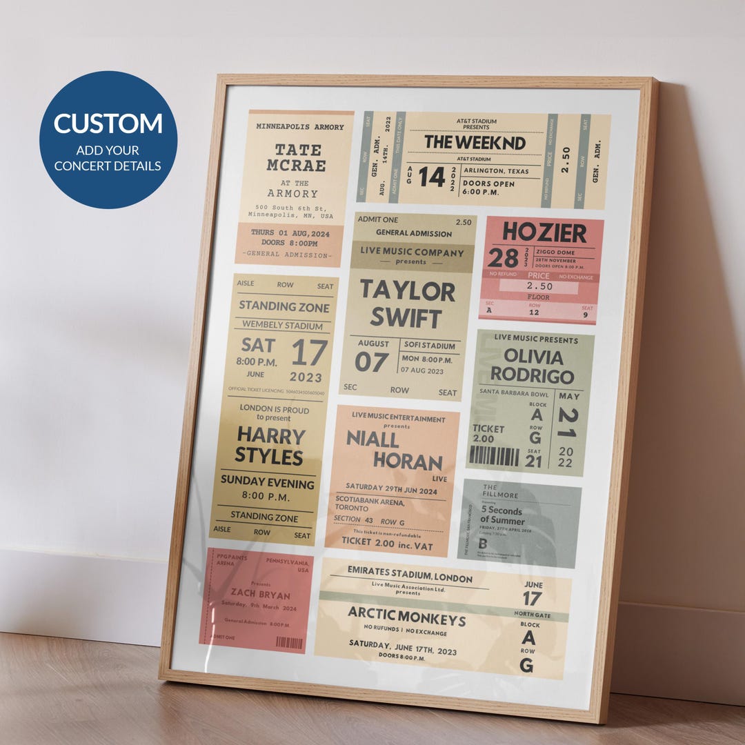 Custom Concert Ticket Stub Poster, Personalized Memory Art, Birthday ...