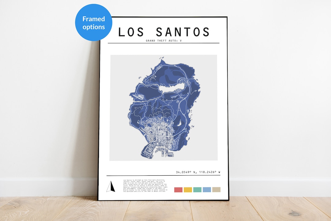 GTA V Los Santos Map Poster, Grand Theft Auto Art, Office Decor, Video ...