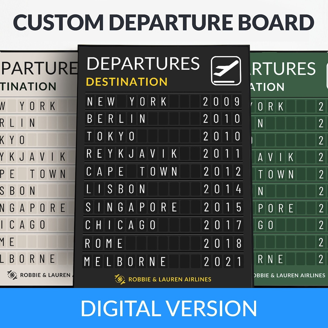 Digital Personalised Departure Board Travel Poster, Custom Airport Art ...