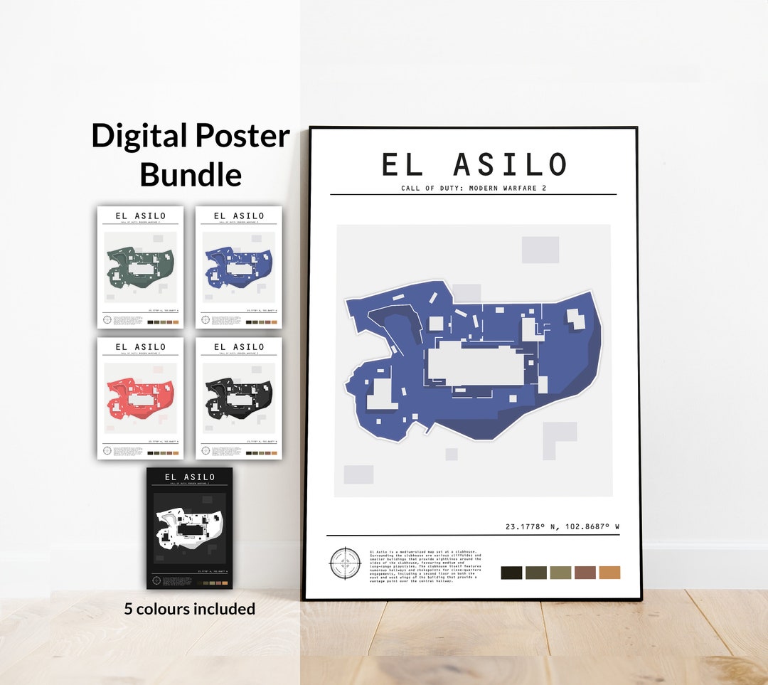 Digital Call of Duty El Asilo Map Poster / Colourful Gaming Decor ...