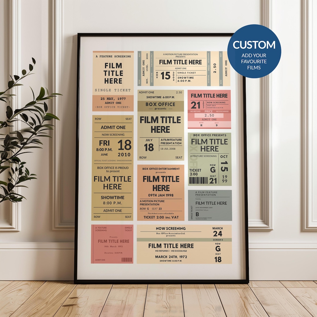 Custom Movie Ticket Stub Poster, Personalised Vintage Film Lover, Gift ...