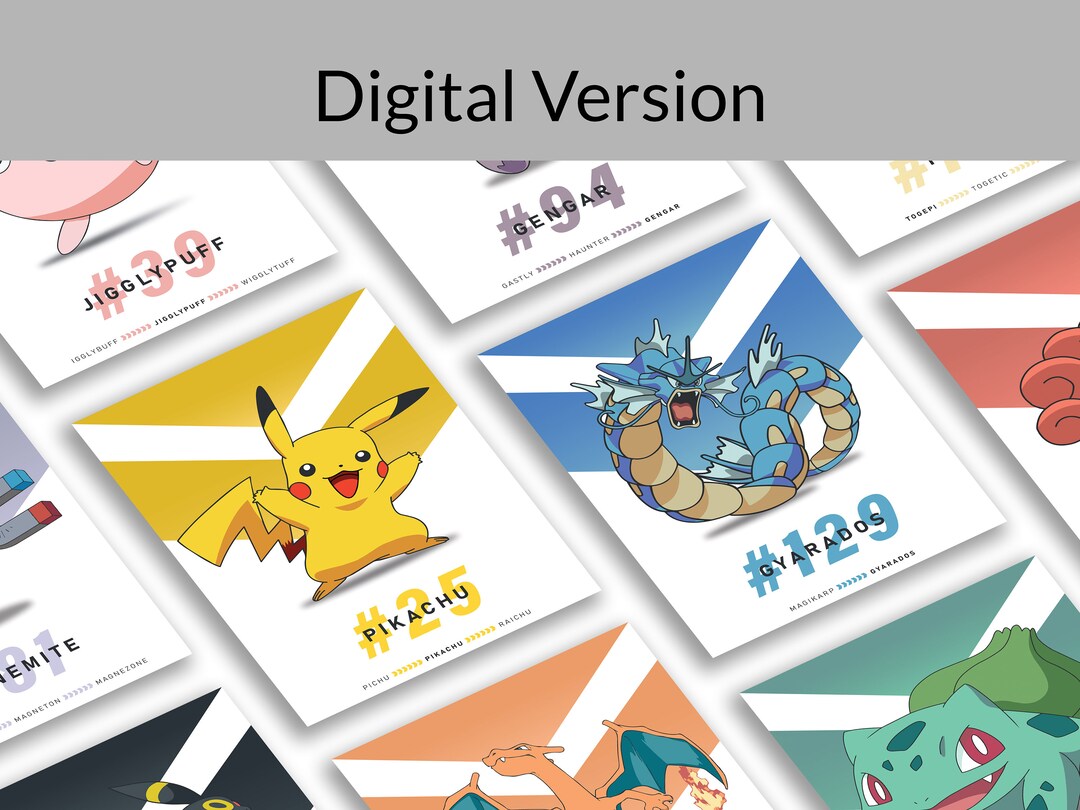Digital Pokemon Character Poster, Kids Classroom Print, Wall Art Anime ...