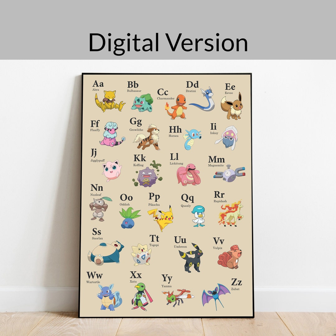 Digital Pokemon Poster Alphabet Print, Kids Wall Art, Educational ...