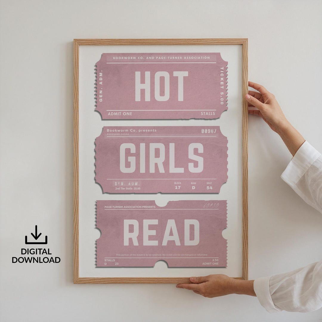 Hot Girls Read Ticket Stub Poster: Trendy Book Nook Home Decor (digital ...