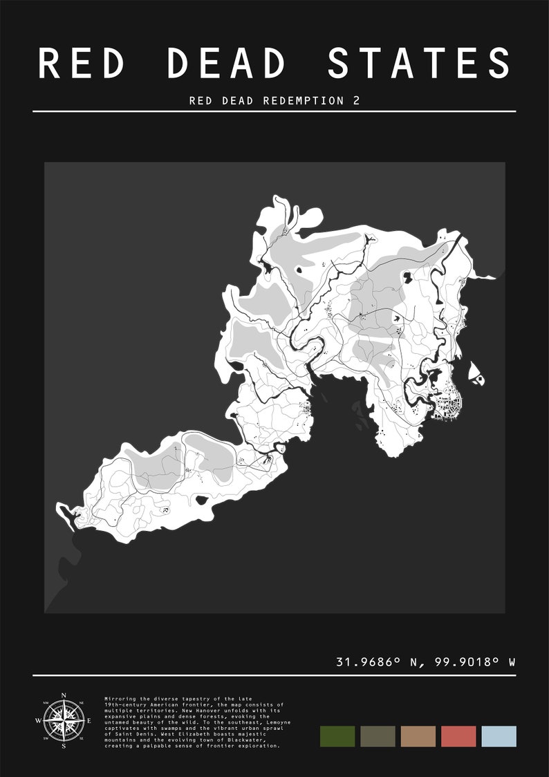 Red Dead Redemption Map Poster Colourful Gaming Decor Unique - Etsy