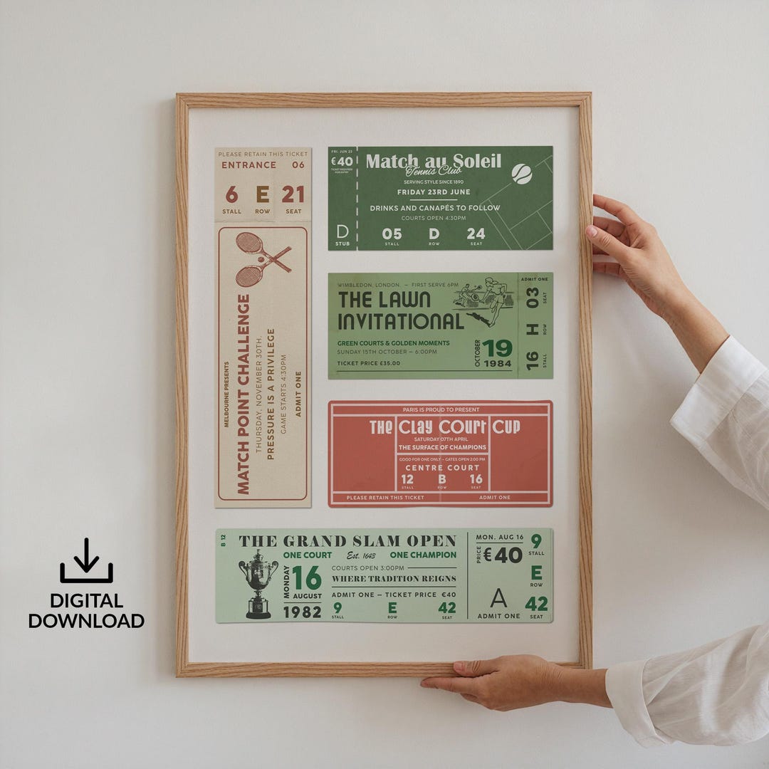 Tennis Club Ticket Stub Poster: Vintage Trendy Sports Wall Art (digital ...