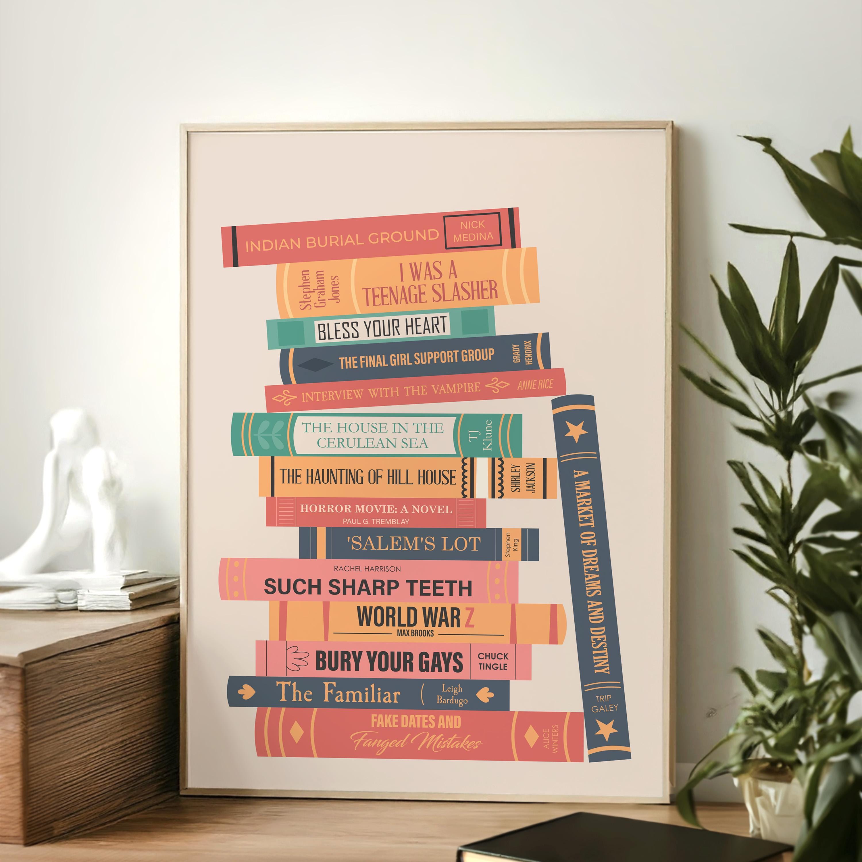 Custom Book Stack Poster, Personalized Spine Print, Literary Lover Gift ...