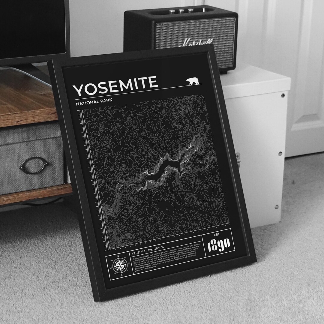 Yosemite Topography Contour Line Map Poster, Nature Print, Unique ...
