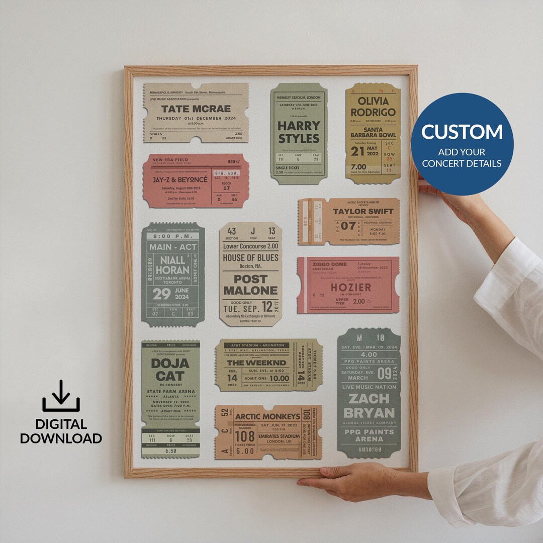 Digital Custom Concert Ticket Poster, Personalized Retro Memory Art ...