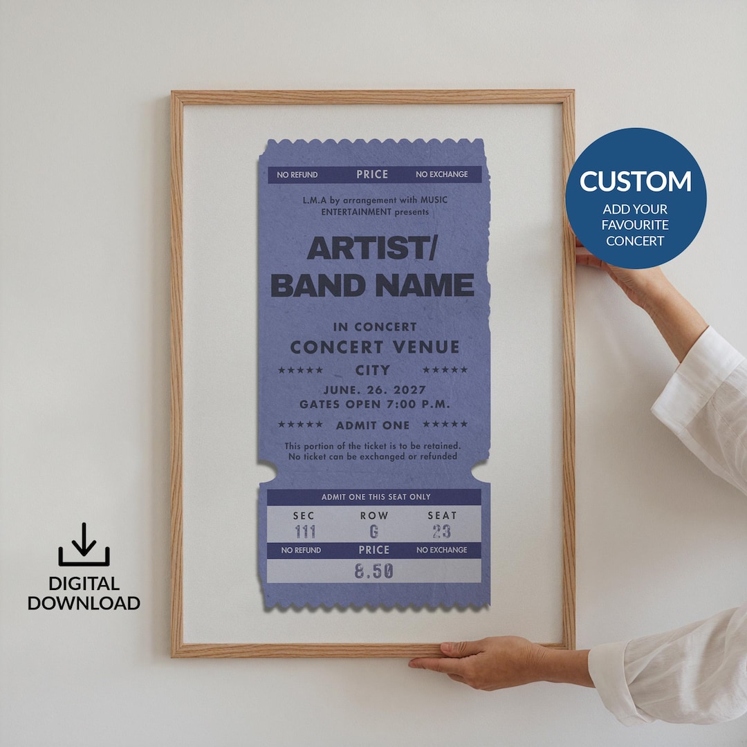 Digital Custom Concert Ticket Poster, Blue Personalized Retro Memory ...