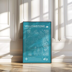 Digital Yellowstone Poster National Park Map, Contour Topography Print ...