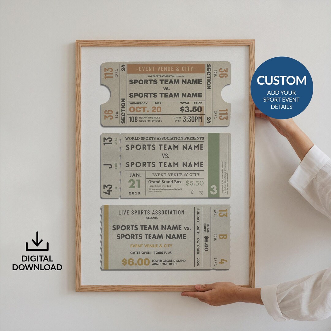 Custom Vintage Sports Ticket Stub Poster, Digital Football Rugby Golf ...