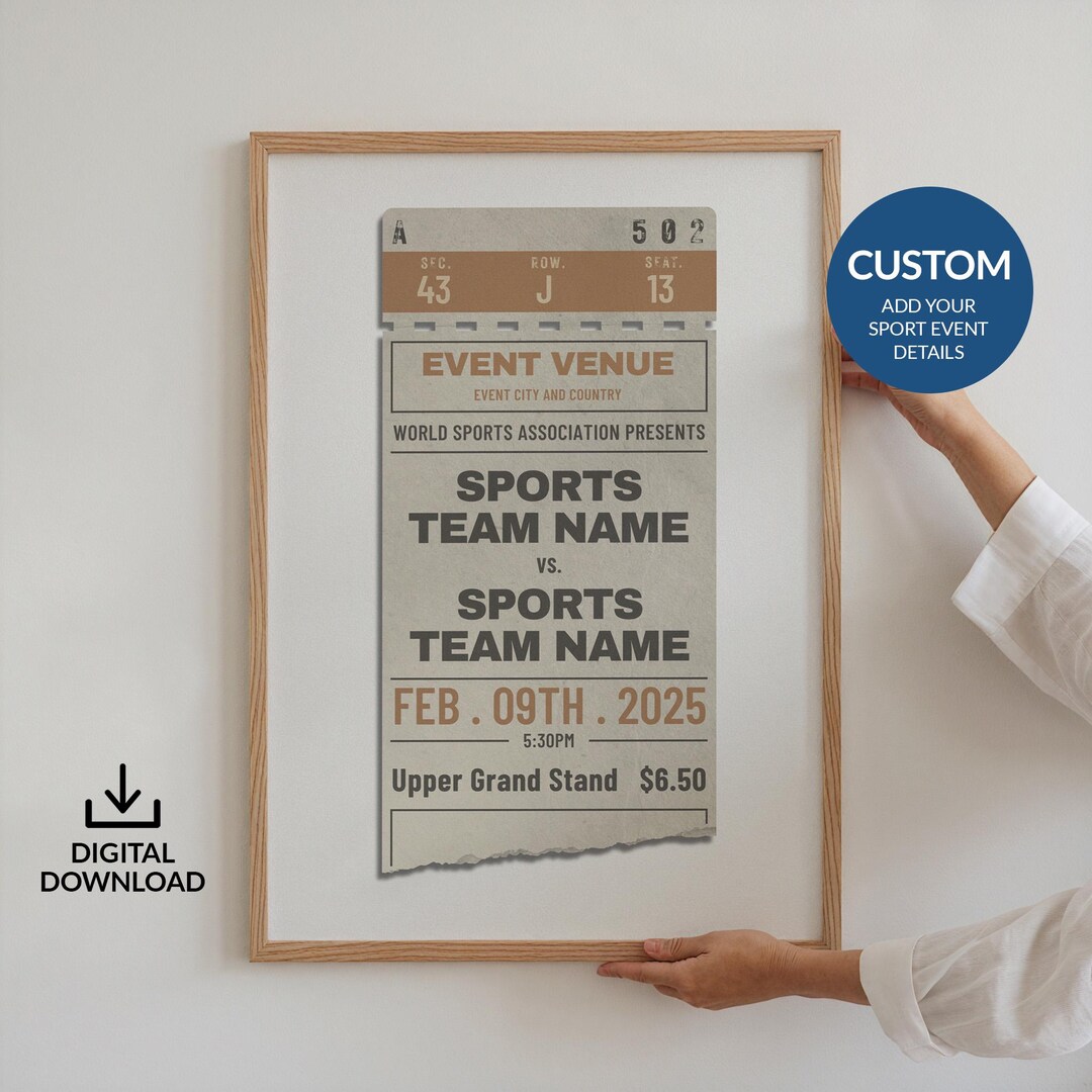 Custom Vintage Sports Ticket Stub Poster, Digital Football Rugby Golf ...