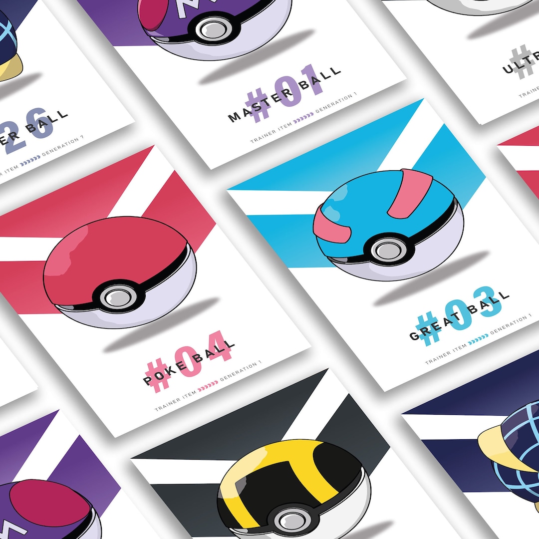 Pokemon Pokeball Poster, Character Kids Classroom Print, Wall Art Anime ...