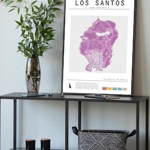Digital GTA V Los Santos Map Poster, Grand Theft Auto Art Decor, Video ...