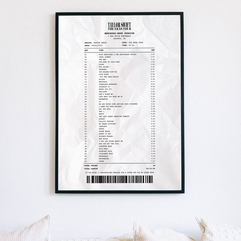 Concert Poster Custom Setlist, Album Receipt Poster, Customised Gig ...